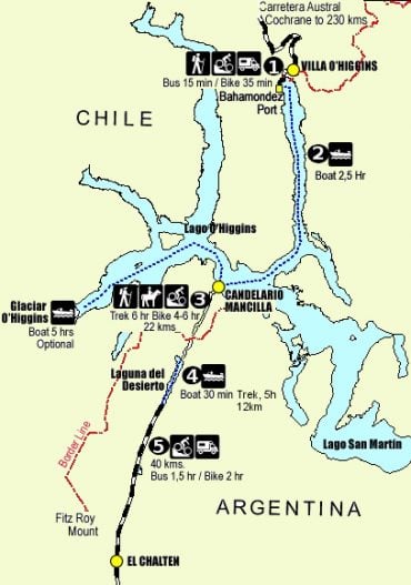 Villa O'Higgins El Chalten how to walk from Chile to Argentina